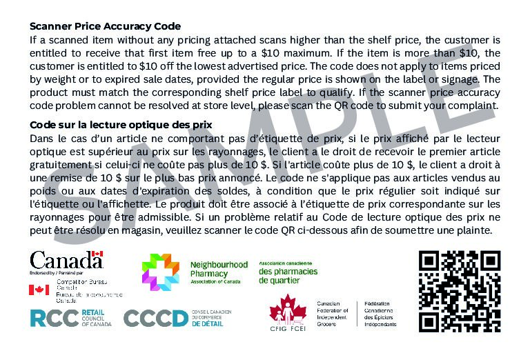 Scanner Price Accuracy Code - Retail Council of Canada